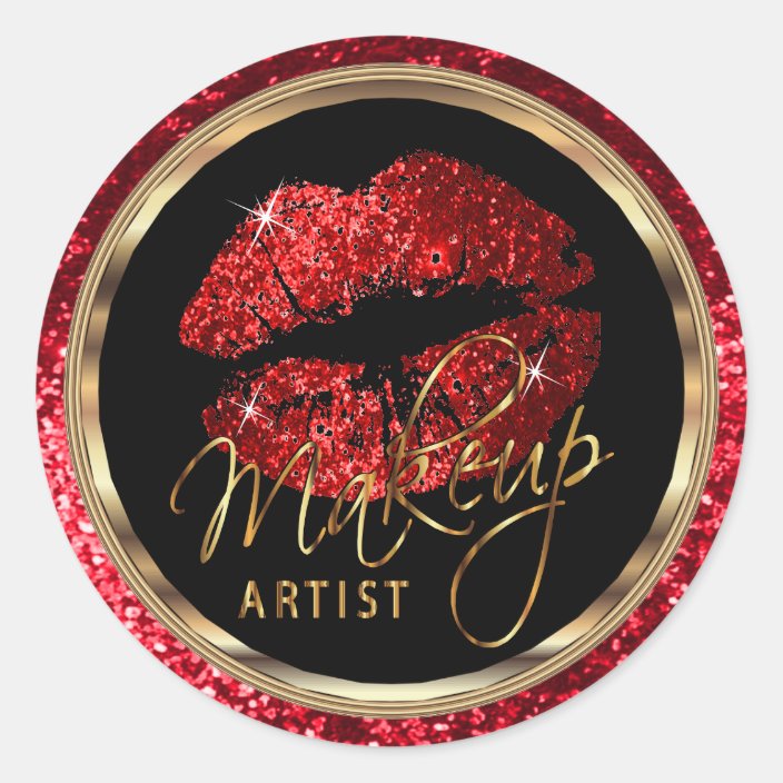 Red Glitter Lips Makeup Artist Classic Round Sticker | Zazzle.com