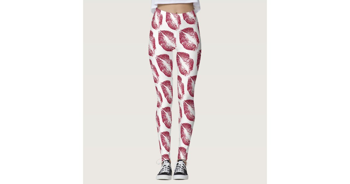 Red Glitter Lips Modern White Leggings | Zazzle