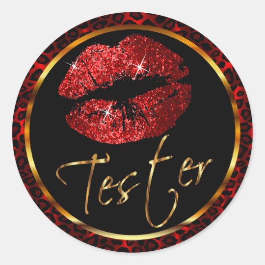 Red Glitter Lips on Leopard Print Classic Round Sticker | Zazzle.com