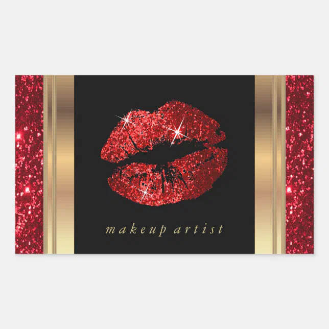 Red Glitter Lips Rectangular Sticker | Zazzle