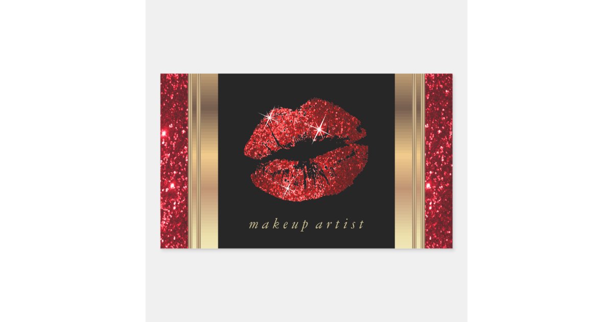 Red Glitter Lips Rectangular Sticker | Zazzle