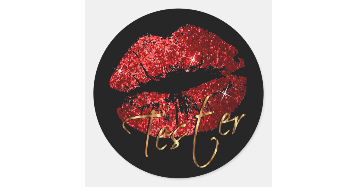 Red Glitter Lips - Tester Classic Round Sticker | Zazzle