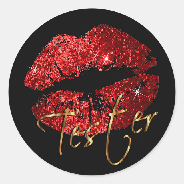 Red Glitter Lips - Tester Classic Round Sticker | Zazzle