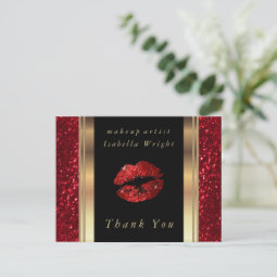Red Glitter Lips - Thank you Postcard | Zazzle