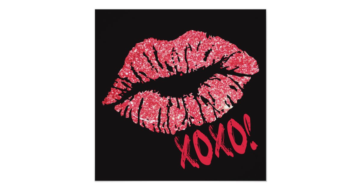 Red Glitter Lips XOXO Poster | Zazzle