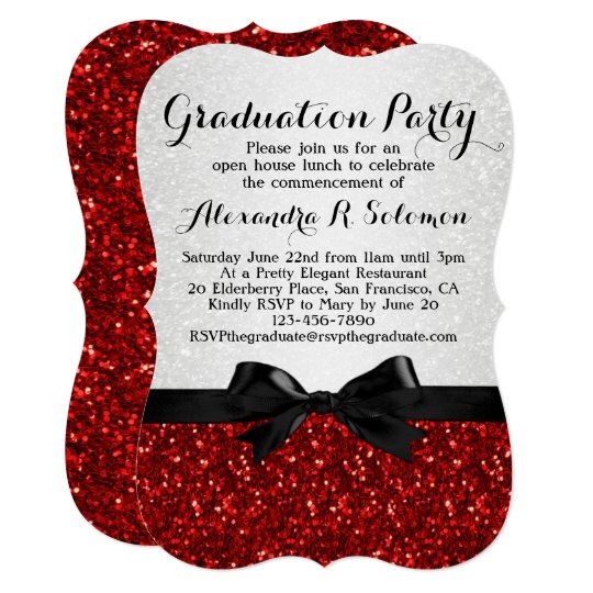 Red Glitter-look Bow Graduation Party Invitation | Zazzle.com