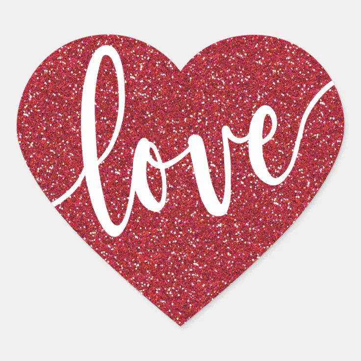 Red Glitter Love Heart | Valentine's Heart Sticker | Zazzle
