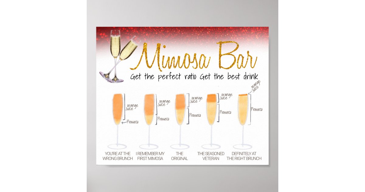 Red Glitter Mimosa Bar Bridal brunch Sign | Zazzle