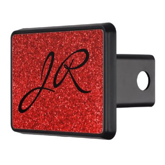 Red glitter monogram custom trailer hitch cover | Zazzle