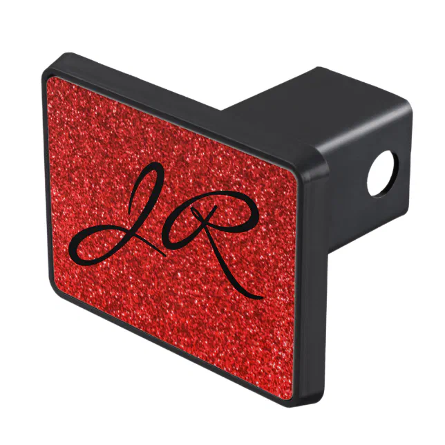 Red glitter monogram custom trailer hitch cover | Zazzle