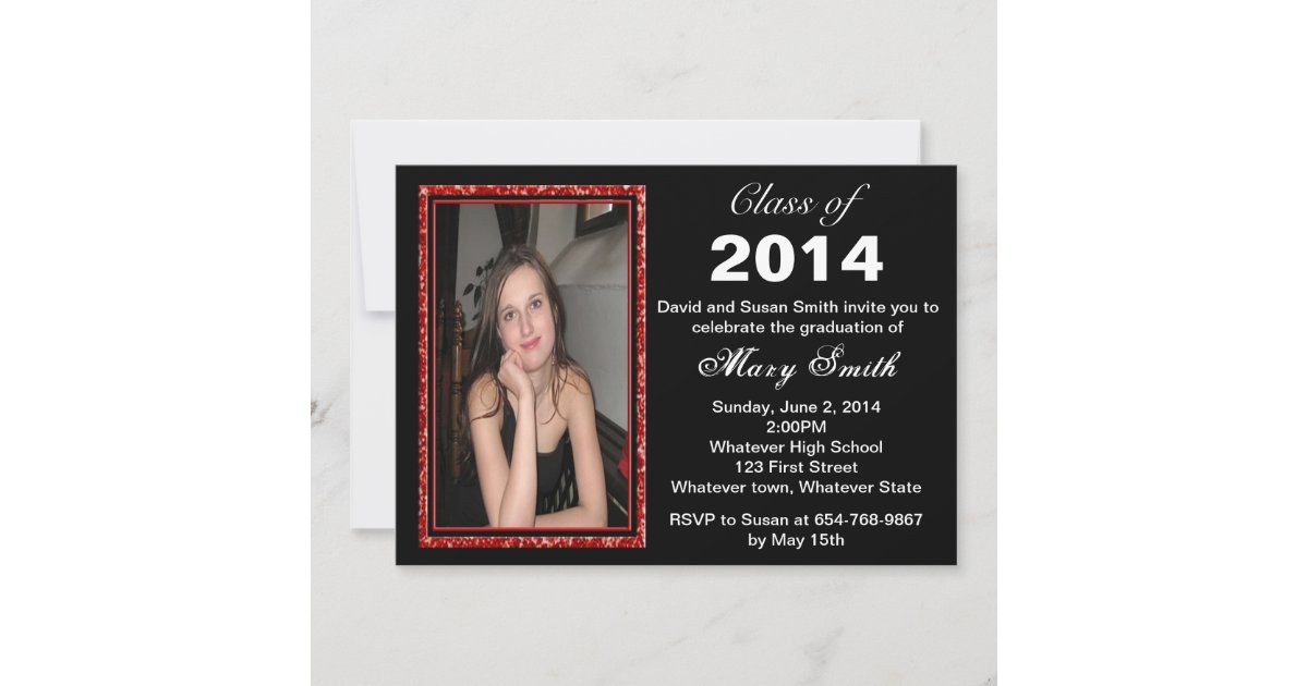Red Glitter Photo Frame Graduation Invitation | Zazzle