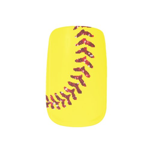 Red Glitter Softball Stitches Minx Nail Art | Zazzle