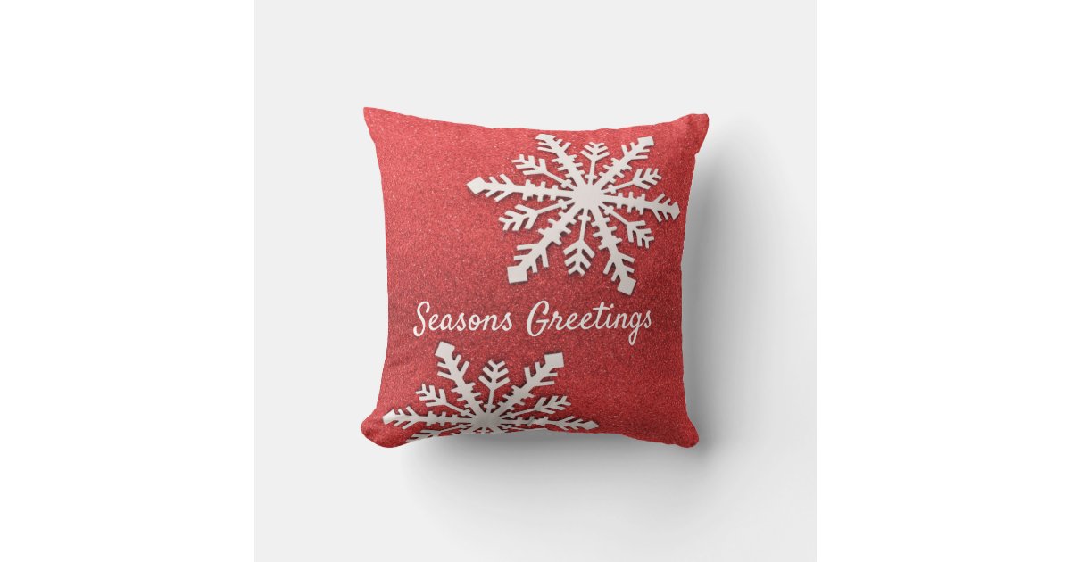 Red Glitter With White Snowflake Christmas Holiday Outdoor Pillow | Zazzle