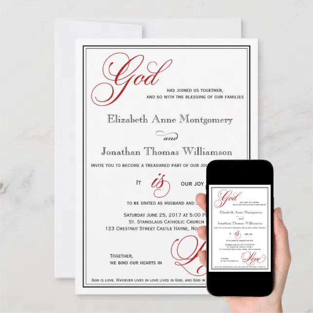 Red God is Love Christian Wedding Invitations | Zazzle