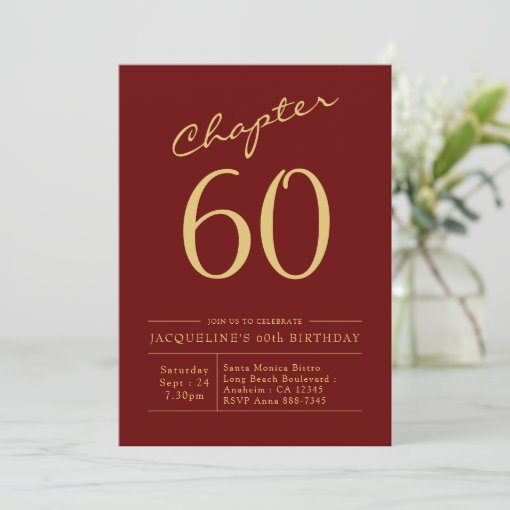 Red Gold 60th Birthday Party Invitation | Zazzle
