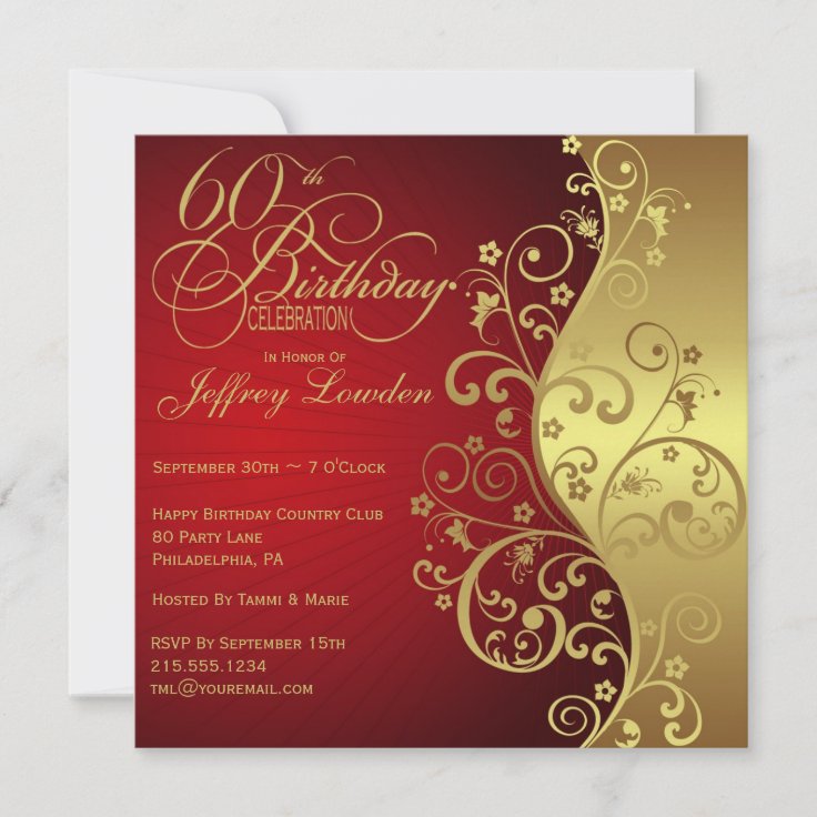 Red & Gold 60th Birthday Party Invitation | Zazzle