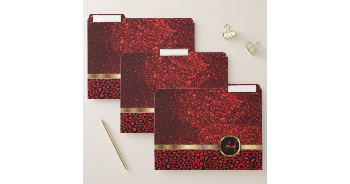 Red, Gold and Black Leopard and Glitter File Folder | Zazzle