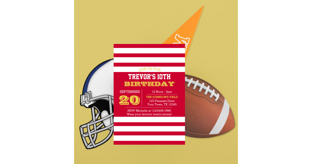 Red Gold and White Team Birthday Invitation | Zazzle