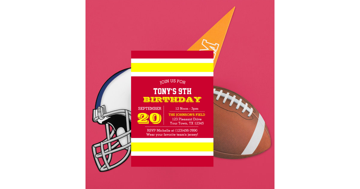 Red Gold and White Team Birthday Invitation | Zazzle