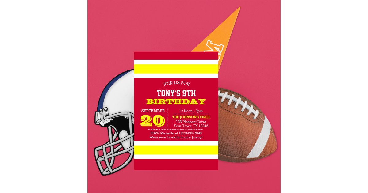 Red Gold and White Team Birthday Invitation | Zazzle