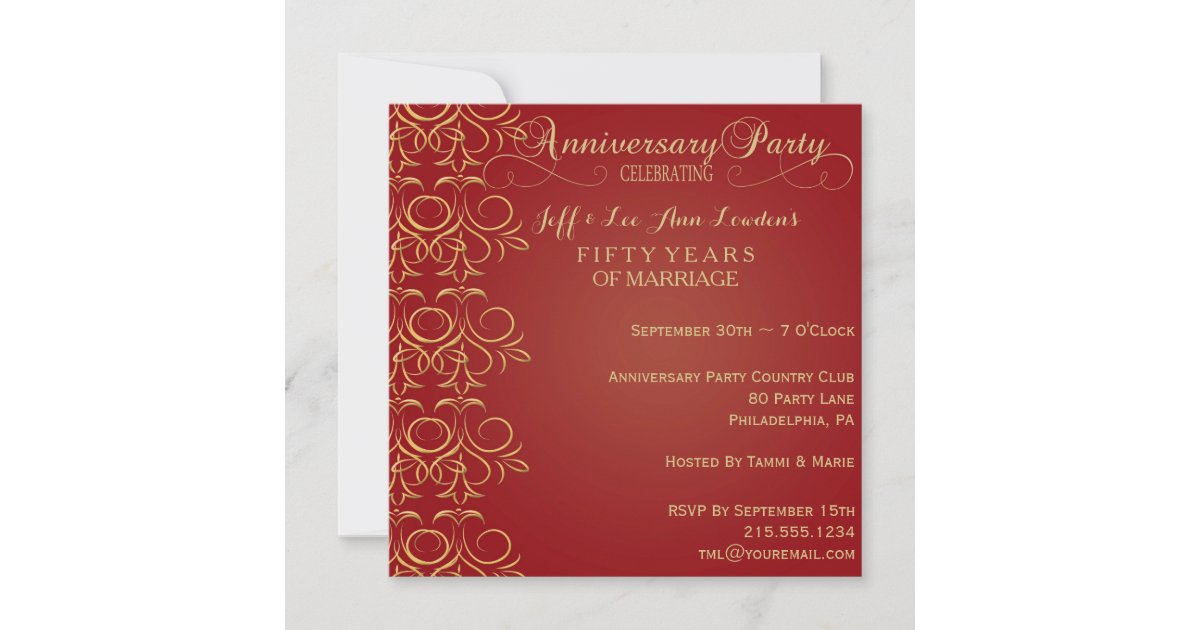 Red & Gold Anniversary Party Invitation | Zazzle
