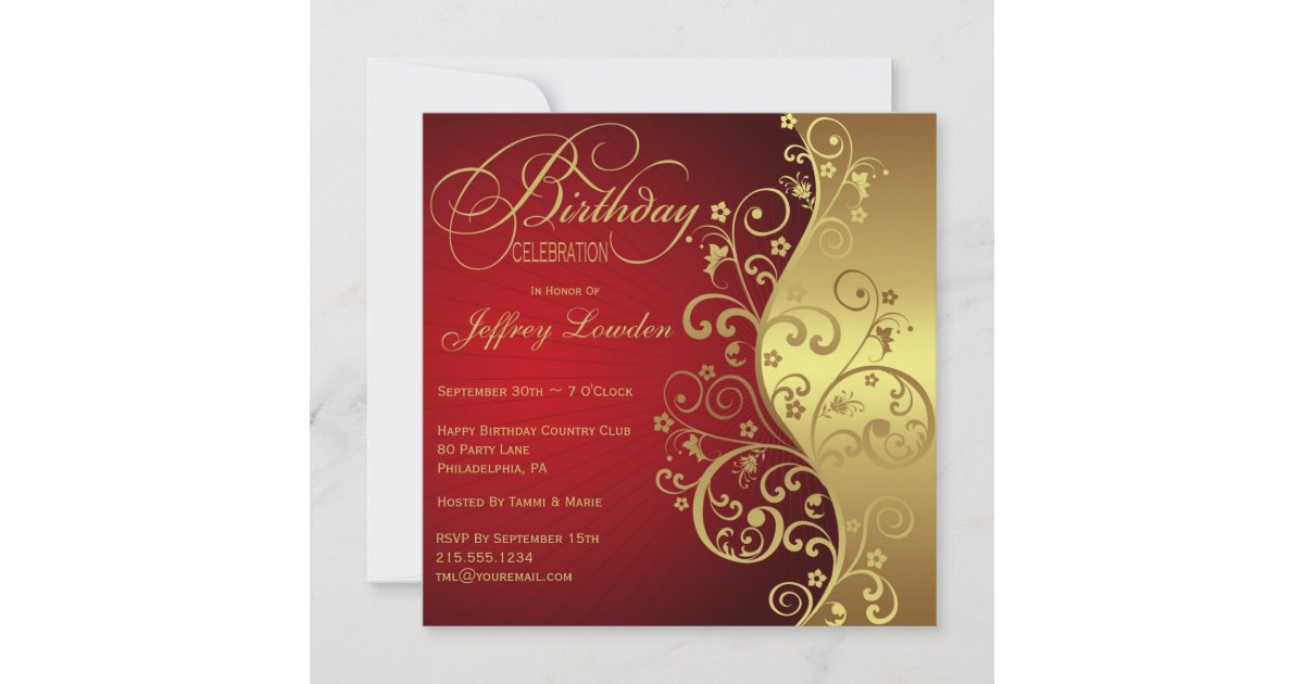 Red & Gold Birthday Party Invitation | Zazzle