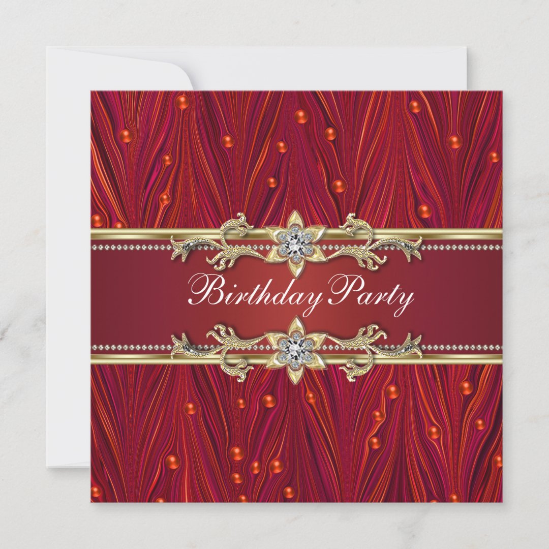 Red Gold Birthday Party Invitations | Zazzle