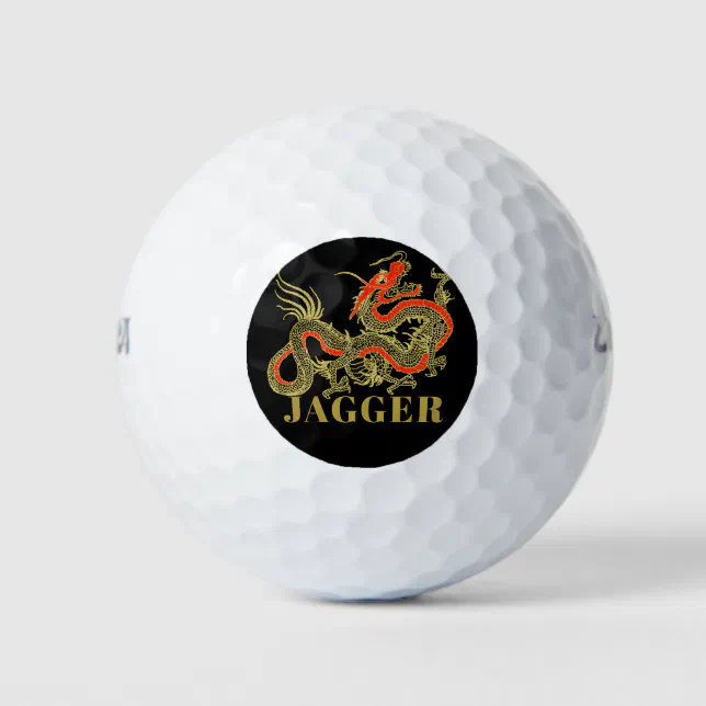 Red Gold Black Fantasy Chinese Dragon Monogram Golf Balls | Zazzle