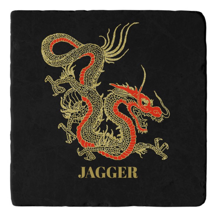 Red Gold Black Fantasy Chinese Dragon Trivet | Zazzle