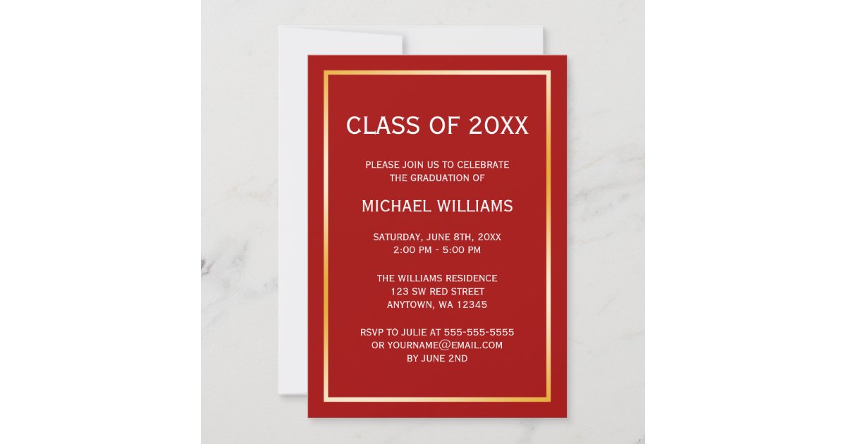 Red Gold Border Graduation Announcement | Zazzle
