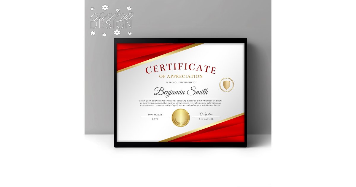Red & Gold Certificate of Appreciation Award | Zazzle