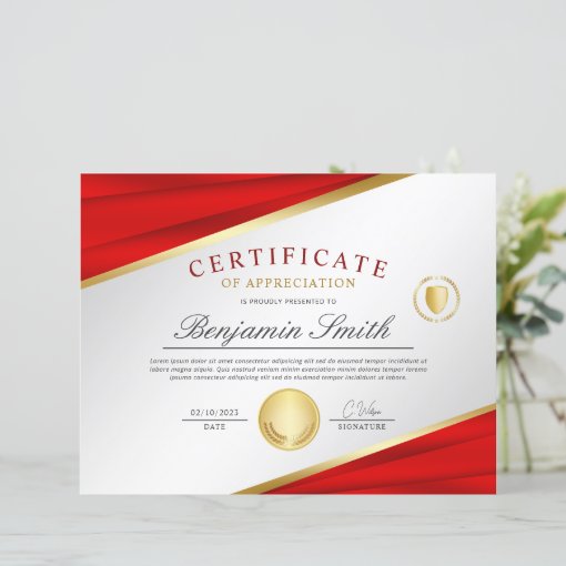 Red & Gold Certificate of Appreciation Award | Zazzle