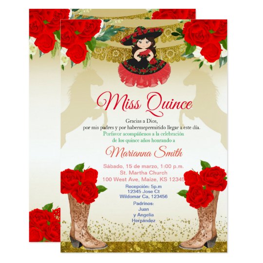 Red gold Charro Quinceañera Invitation | Zazzle.com