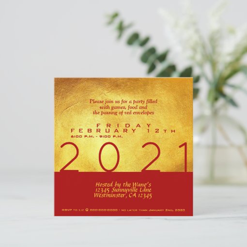Red Gold Chinese Ox paper-cut 2021 Party Sq Inv Invitation | Zazzle