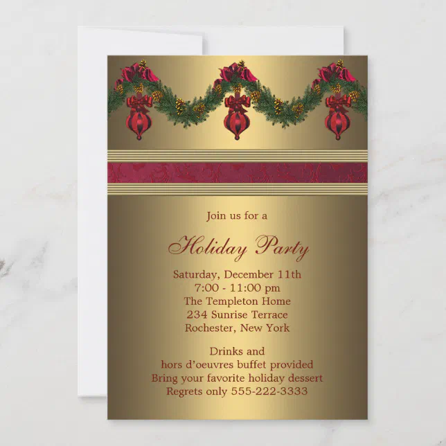 Red Gold Christmas Holiday Party Invitation | Zazzle