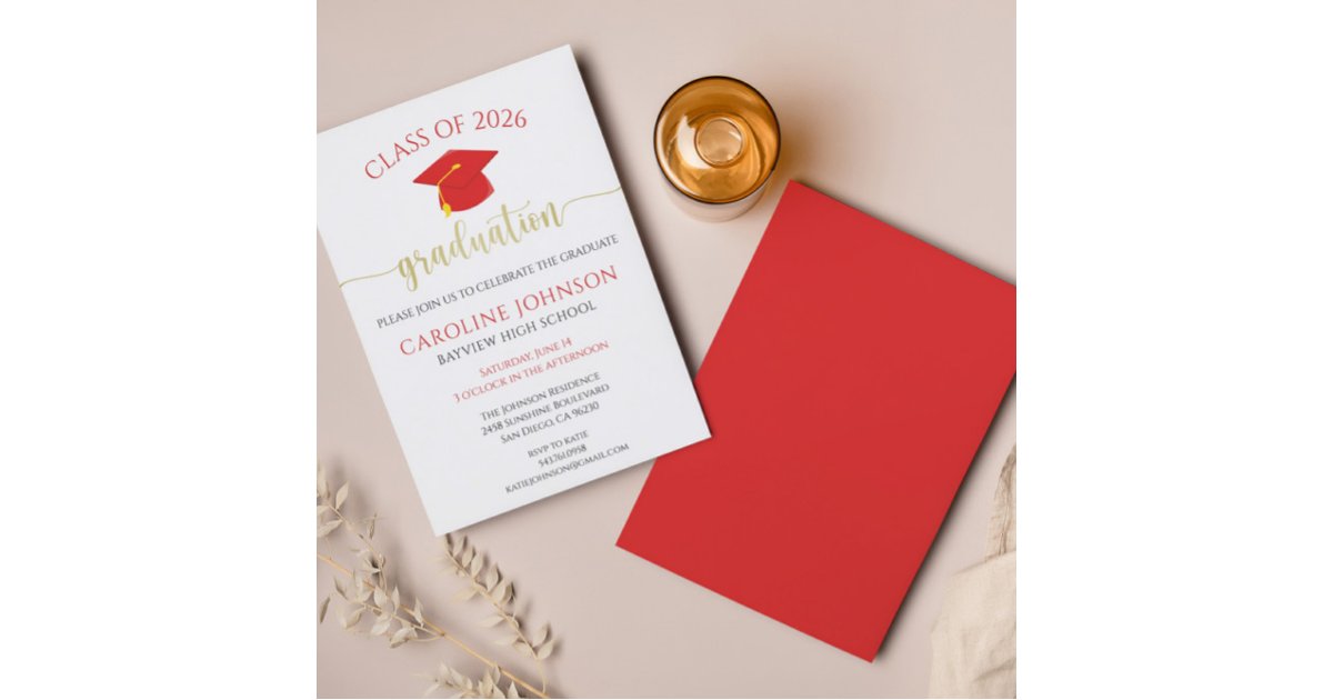 Red & Gold Class of Graduation Party Invitation | Zazzle