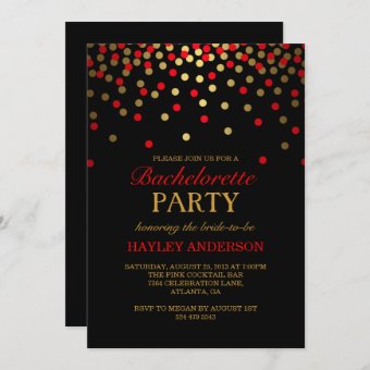 Red & Gold Confetti Bachelorette Invitation | Zazzle