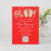 Red Gold Confetti Feet Baby Boy Girl QR CODE Invitation | Zazzle