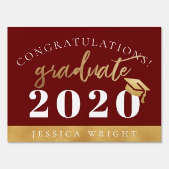 Red Gold Congratulations 2020 Class Graduation Sign | Zazzle