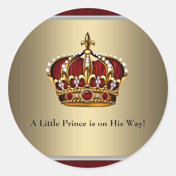 Red Gold Crown Prince Baby Shower Sticker | Zazzle