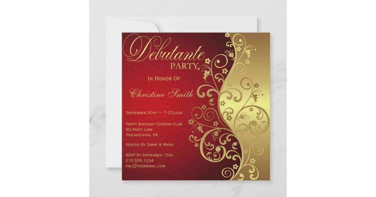 Red & Gold Debutante Party Invitation | Zazzle