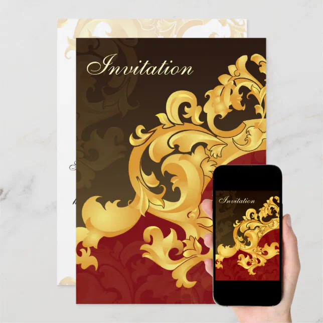 red gold elegance wedding invitation | Zazzle