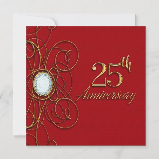 Red & Gold Elegant Diamond 25 25th Anniversary Invitation | Zazzle