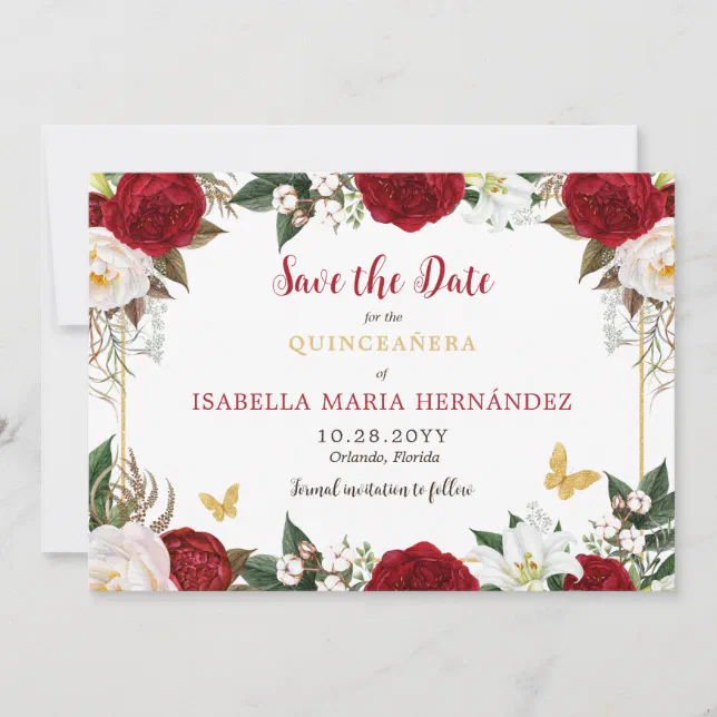 Red & Gold Elegant Quinceañera Save The Date | Zazzle