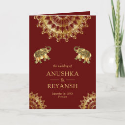 Red Gold Ethnic Elephants Indian QR Code Wedding Invitation | Zazzle