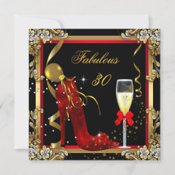 Red Gold Fabulous 30 Birthday Party Invitation | Zazzle