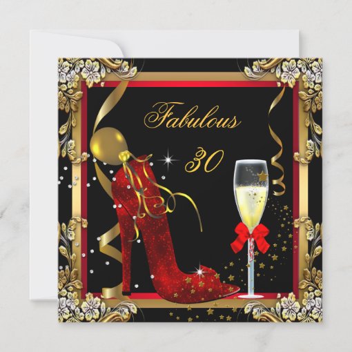 Red Gold Fabulous 30 Birthday Party Invitation | Zazzle