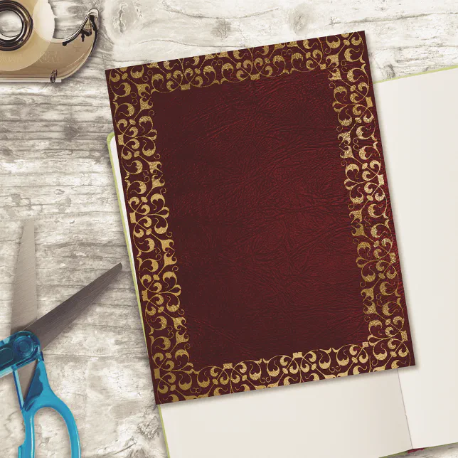 Red Gold Faux Leather Scrapbook Cardstock | Zazzle