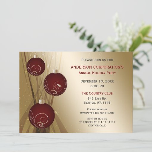 Red Gold Festive Corporate holiday party Invitation | Zazzle