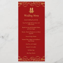 Red gold floral border chinese wedding banquet menu | Zazzle